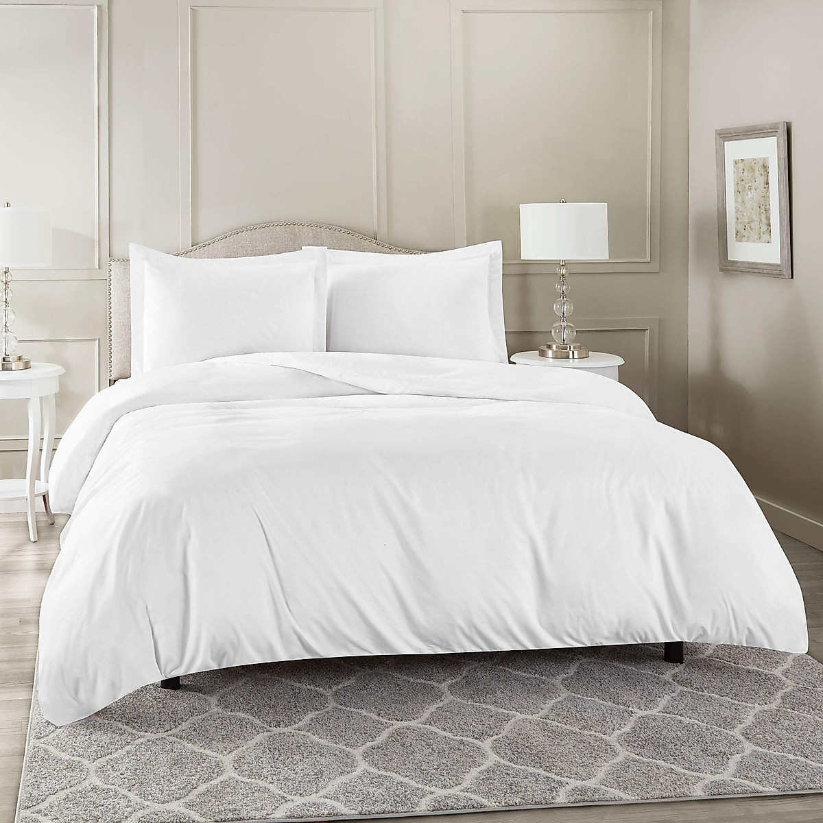 600 Thread Count White Super Queen Size Duvet Cover Set, 3 Piece Double Brushed Cotton Duvet Cover with Button Closure, 1 Super Queen Duvet Cover (90 x 98) inches and 2 Pillow Shams