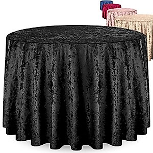 Elegant Round Tablecloth - 70 Inch, Made With Fine Crushed-Velvet Material, Beautiful Ebony - Black Tablecloth With Durable Seams, Round Table Cover Great for Weddings, Parties, Baby Showers & Events