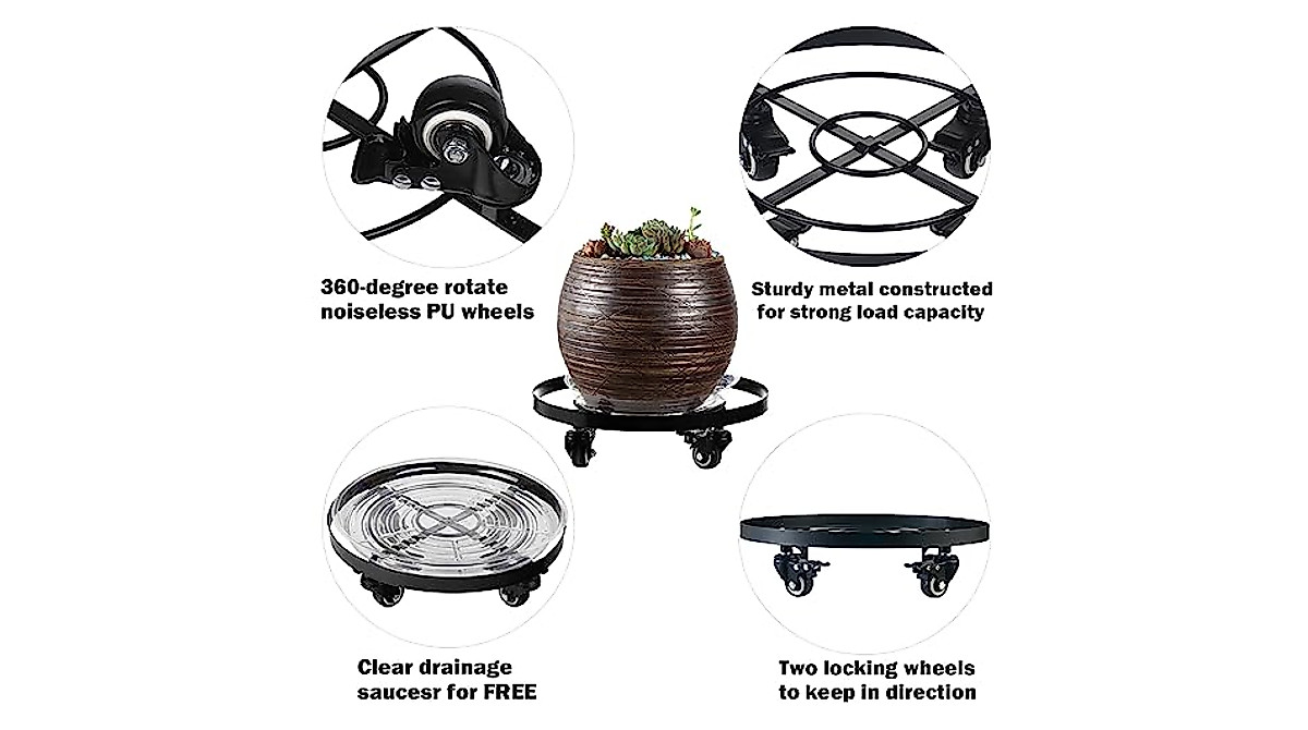 Heavy-Duty Metal Plant Caddy - 3 Pack with Wheels