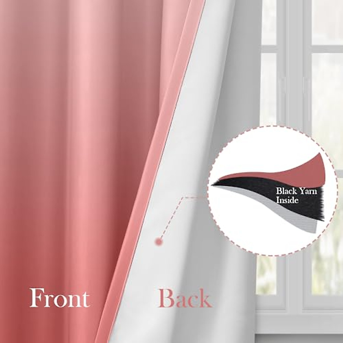 HOMEIDEAS Coral Pink Ombre Blackout Curtains 52 X 84 Inch Length Gradient Room Darkening Thermal Insulated Energy Saving Grommet 2 Panels Window Drapes for Living Room, Bedroom