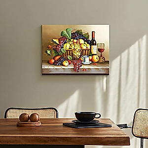SunFlax Kitchen Fruit Canvas Wall Art: Red Grape Wine Picture Vintage Food Oil Painting Contemporary Abstract Artwork Artistic Giclee Print for Modern Dining Room Restaurant Bedroom
