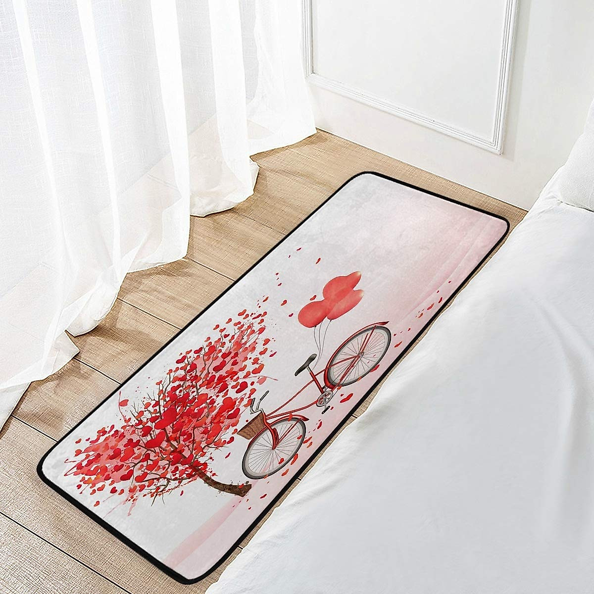 Kitchen Rugs Red Love Heart Bicycle Valentine's Day Design Non-Slip Soft Kitchen Mats Bath Rug Runner Doormats Carpet for Home Decor, 39" X 20"