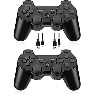Lyyes Wireless Controller 2 Pack for PS-3,Double Shock,Rechargeable Analog Joystick,Remote for PS-3