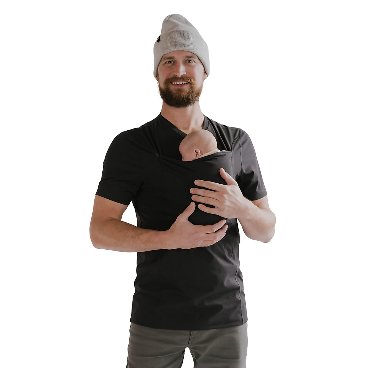 Lalabu Dad Shirt | Original Babywearing T-Shirt with Kangaroo Pouch | Baby Wrap Carrier for Newborns & Infants | Baby Wrap Carrier for Newborns | Essential for New Dads | Pure Black, L, Short Sleeve