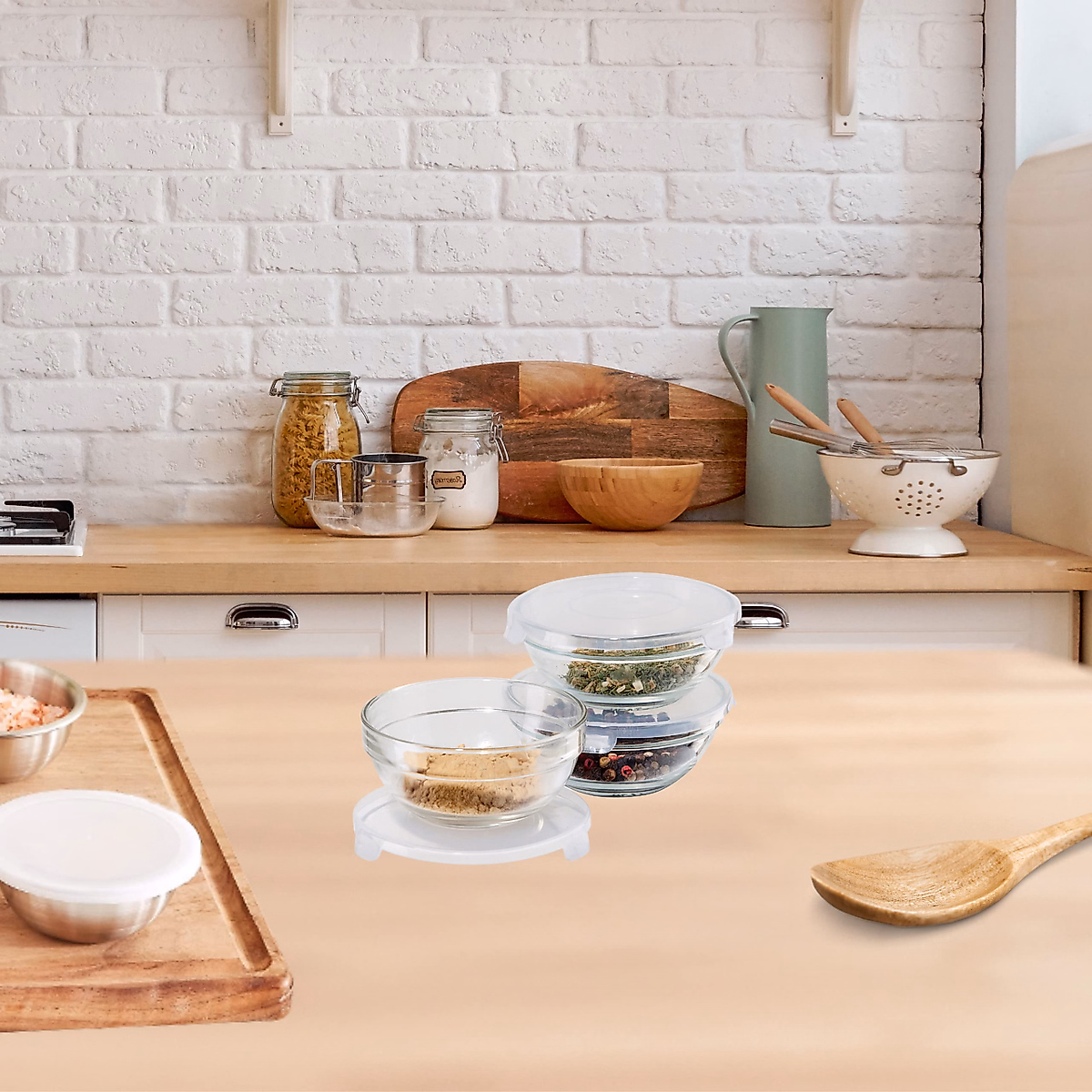 Oggi Set of 3 x Glass Pinch Bowls - 4oz with Clip Lids, Ideal as Salt and Pepper Bowls, Storage Bowls with Lids, Condiment Bowls, Mini Bowls, Prep Bowls for Cooking or Mise en Place Bowls - Clear