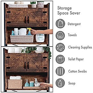 Stephan Roberts Washer or Over The Toilet Storage Cabinet w/Height Adjustable Shelf Laundry Room/Bathroom Organizer, 2-Door Freestanding Rack Space Saver, Wood