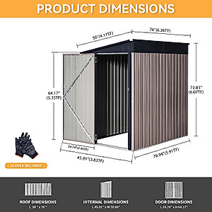 Aoxun 6' x 4' Storage Shed Lean to Storage Shed, Outdoor Metal Wall Side Storage Sheds, Outdoor Storage Cabinet for Patio, Garden, Lawn (Brown)