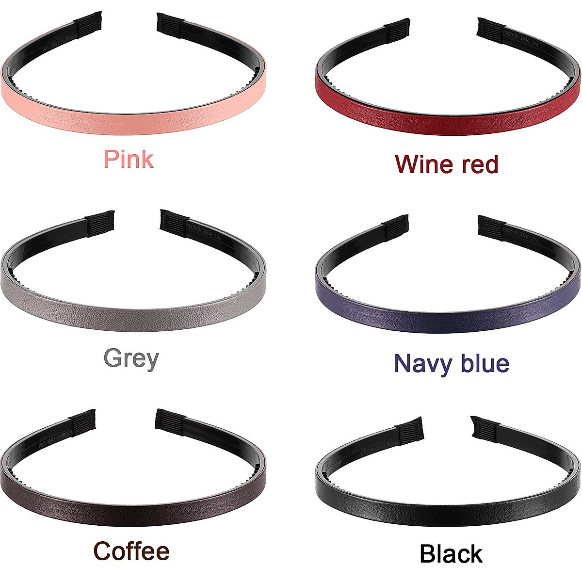 WILLBOND 6 Pieces Skinny Leather Covered Headband Plastic Skinny Headband Hair Loop Clasp Hairbands Solid Simple Headband for Women(1.1 cm,Matte Pink, Wine Red, Navy Blue, Coffee, Black and Grey)