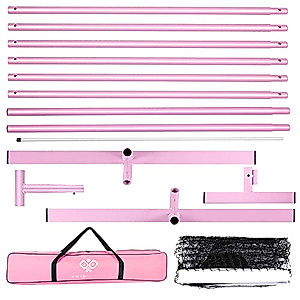 Uwin Sports Portable Pickleball Net System, Regulation Size, Pink, Polyethylene (PE) Net, Metal Frame, Carrying Bag
