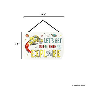 Open Road Brands Scholastic The Magic School Bus Let's Explore Hanging Wood Wall Decor - Fun Magic School Bus Sign for Kids' Bedroom or Classroom