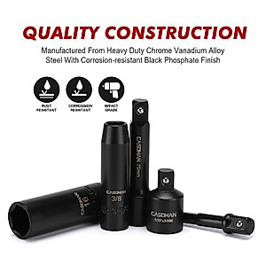 CASOMAN 3/8-Inch Deep Impact Socket Set, Metric & SAE, 31Piece Socket Set, CR-V, Includes Extension Bar (3, 6-inch) & Adapters, Heavy Duty Storage Case