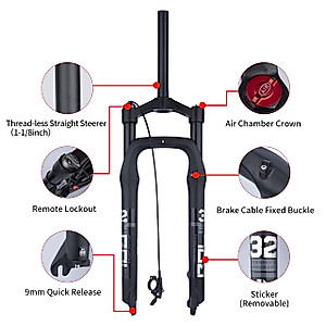 BOLANY Snow Bike Front Fork for A Bicycle 26inch Aluminum Alloy Air Gas Fat Fork Bike for 4.0" Tire Bicycle Accessories