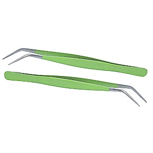 HADIZ Stainless Steel Garden Tweezer Two Piece Set with Curved Tip Tweezers for Cactus and Succulents Gardening