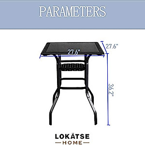 LOKATSE HOME Patio Bar Height Outdoor Table Bistro Square Outside High Top with 2-Tier Metal Frame (27.6"x 27.6"x 36.2"H), Black