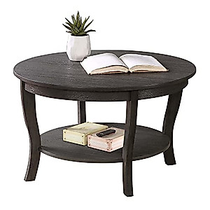 Convenience Concepts American Heritage Round Coffee Table with Shelf, Wirebrush Dark Gray