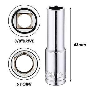 MIXPOWER 6PCS 3/8"Drive 10mm Deep&Shallow Socket, CR-V, Metric, Mirror Finish, 6 Point & 12 Point