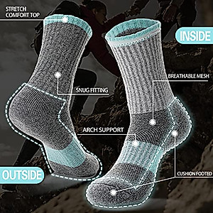 EBMORE Womens Merino Wool Hiking Socks Thermal Warm Winter Boot Crew Cushion Work Gift Socks 5 Pairs(Striped-B)