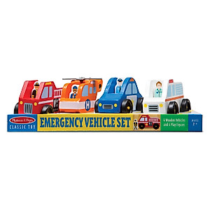 Melissa & Doug Emergency Vehicle Wooden Play Set With 4 Vehicles, 4 Play Figures
