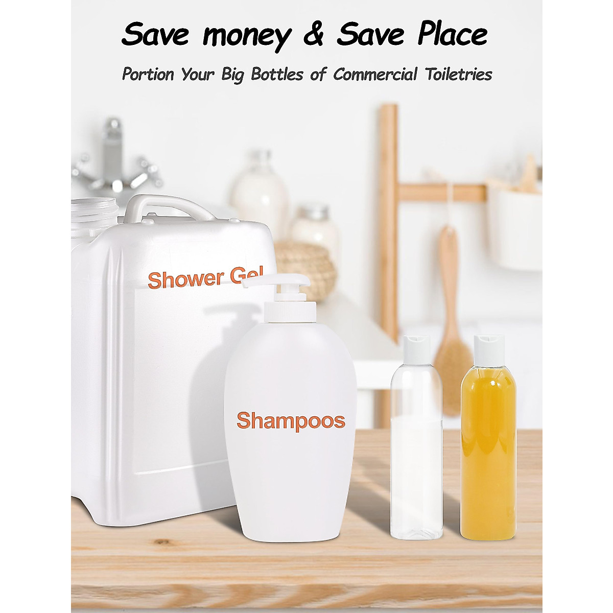 ZLEVEAYN 2 Pack 8 oz Clear Plastic Bottles with White Disc Caps Refillable Empty Squeeze Containers Cosmetic Bottles for Toiletries Conditioner Shampoo Lotions Gels