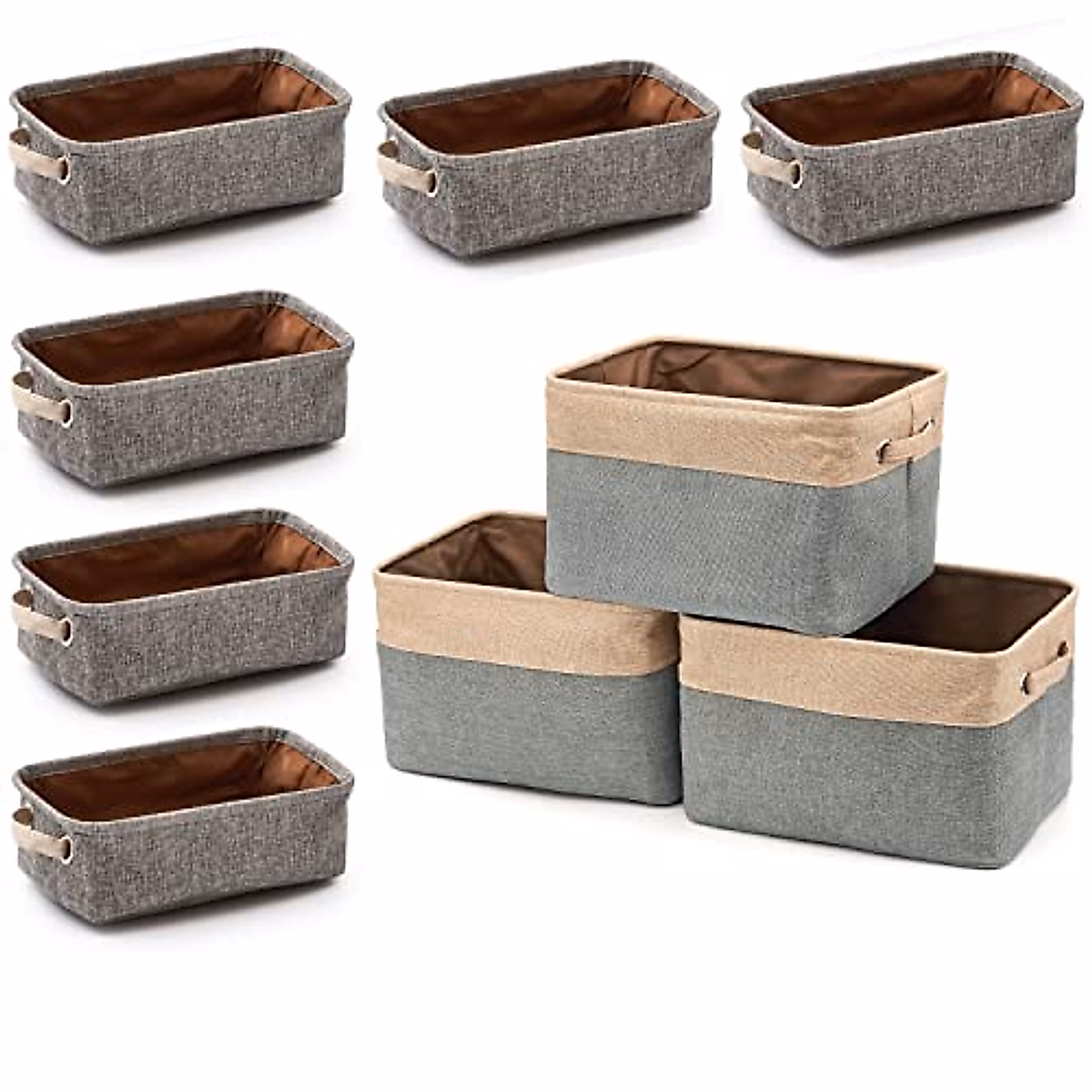 EZOWare 6pc Small Storage Bins Baskets + Set of 3 Large Canvas Fabric Tweed Storage Organizer Cube for Nursery Kids Toddlers Home and Office