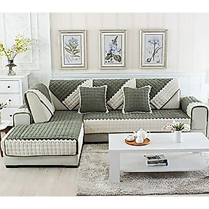 vctops Soft Corduroy Sofa Couch Cover, Plaid Sectional Couch Covers, Non-Slip Sofa Slipcover for Dogs Cats Kids(Dark Green,36"x36")