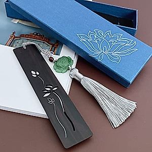allydrew Sandalwood Bookmark with Pendant Tassel for Book Lovers an Readers, Water Lily