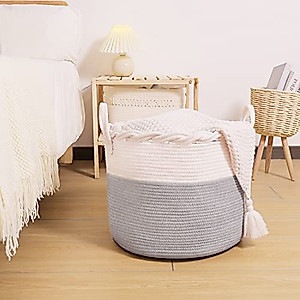 Eternal Beauty Cotton Rope Basket 17”W X14”H Large Woven Storage Basket for Blanket Living Room, Decorative Toy Baby Basket for Kids Nursery, Grey