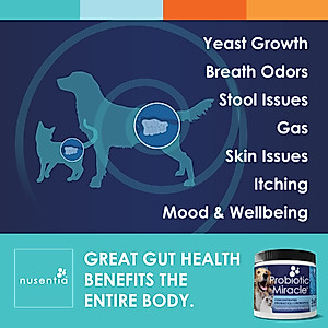 NUSENTIA Probiotic Miracle for Dogs and Cats (3 Bundle) Save $13. Eliminate Diarrhea, Constipation, Loose Stool, Yeast and More. Made in USA. GMP Certified