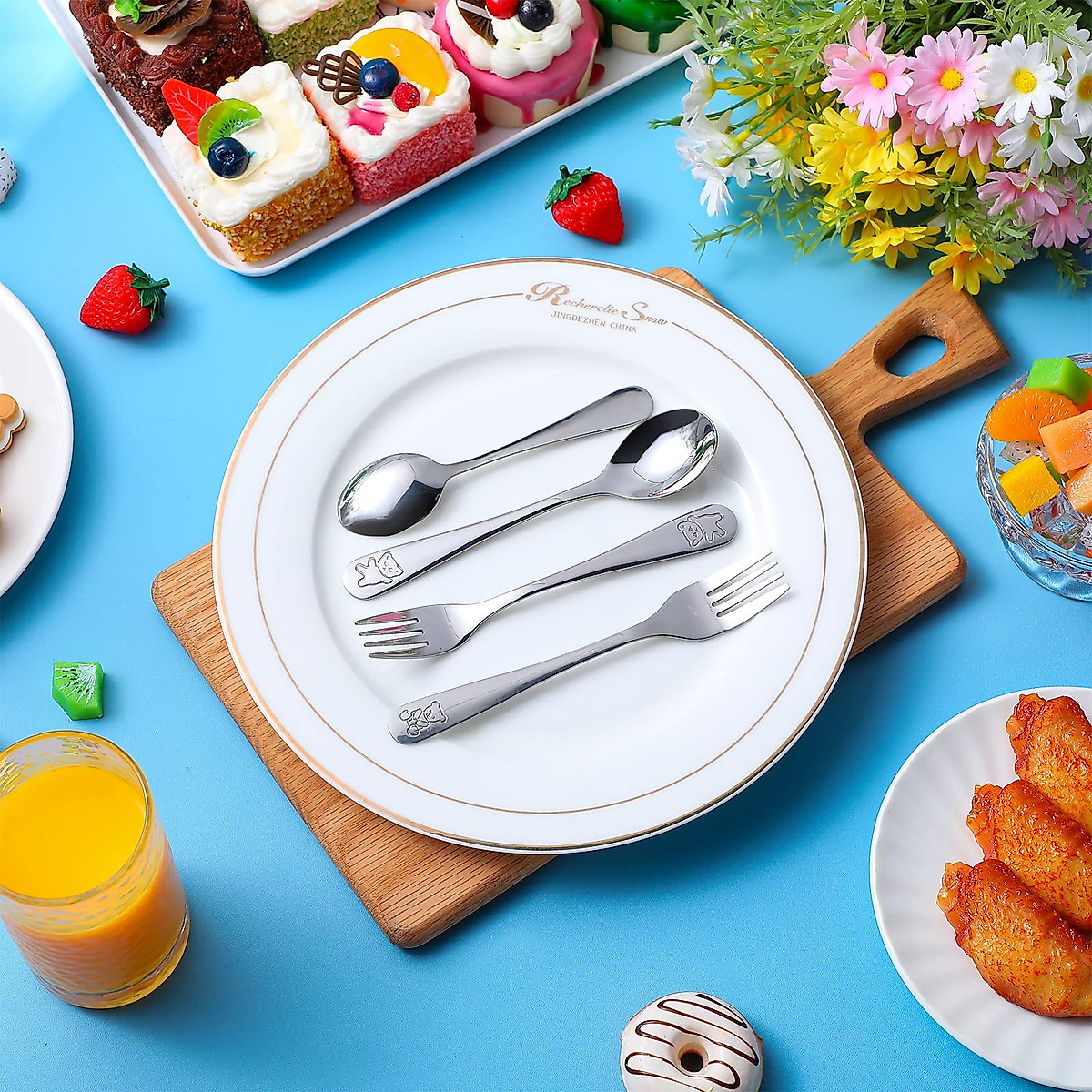 36 Pcs Kids Silverware Set Toddler Utensils Stainless Steel Safe Forks and Spoons 16 Kids Forks 16 Kids Spoons Children Metal Cutlery Set Baby Flatware Sets (Silver)