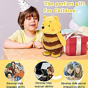 9 Inch Winnie Toys Talking Walking Singing Pooth Bear Plush Toys Repeat What You Say, Interactive Bear Stuffed Toy Figures for Toddler Kids Birthday