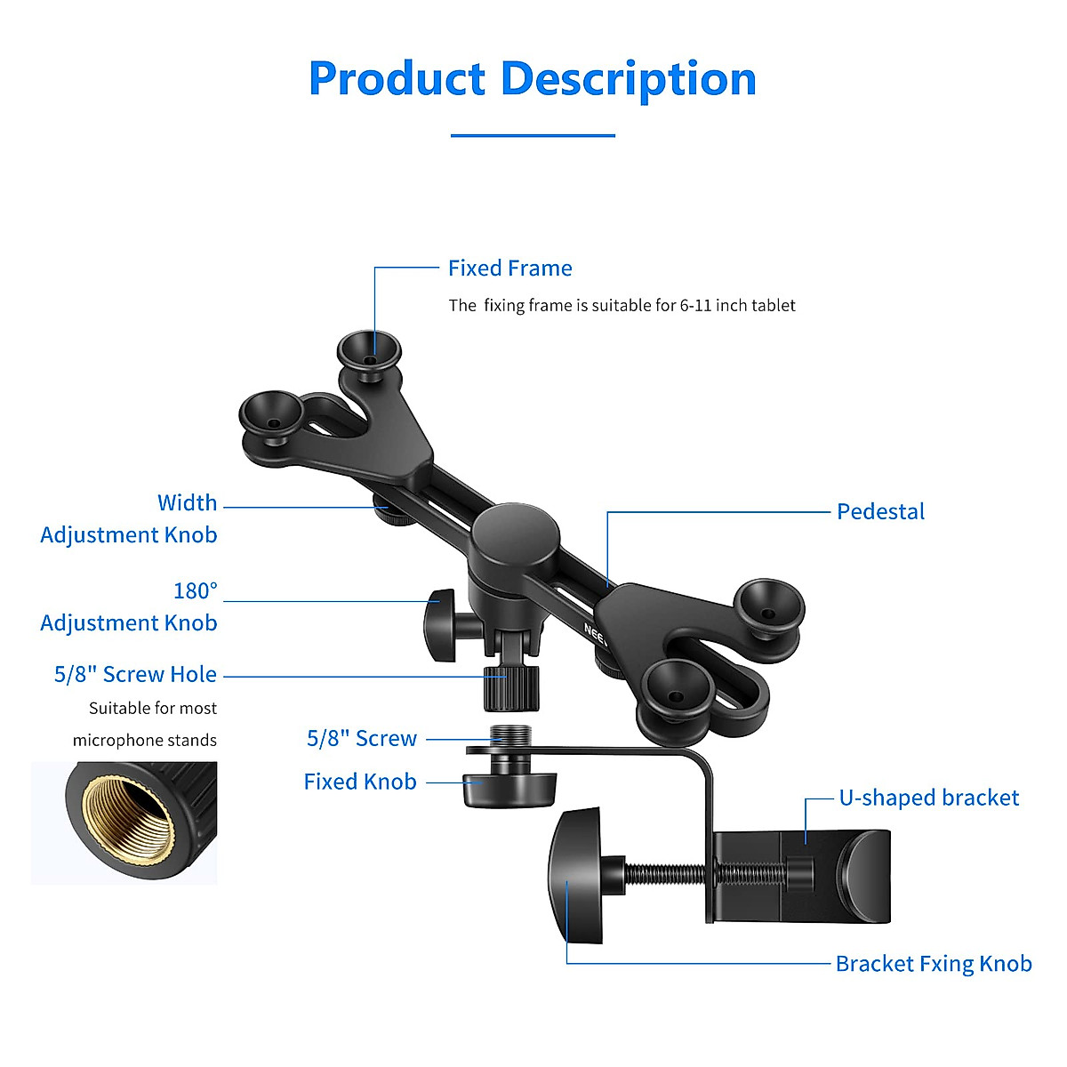 Neewer 6-11 inches Adjustable Music Mic Microphone Stand Tablet Mount with 360 Degree Swivel Holder for Apple iPad Pro Air Mini Google Nexus Samsung Galaxy