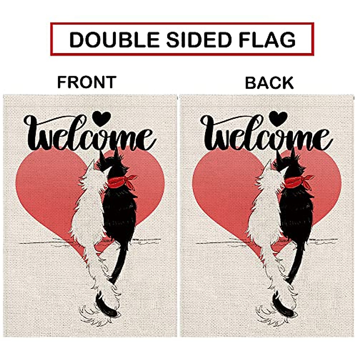 Valentines Day Garden Flag Cat Welcome Valentines Garden Flag Love Heart Party Home Burlap Double Sided Yard Decor 12.5 x 18 Inch