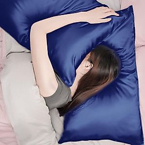 EXQ Home Silky Satin Pillowcase for Hair and Skin,Soft Cooling Pillow Cases Queen Size Set of 2 Satin Pillow Case with Envelope Closure Navy Blue (Queen,20x30 inch)