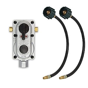 Flame King 2-Stage Auto Changeover LP Propane Gas Regulator with Two 18 Inch Pigtails for RVs, Vans, Trailers