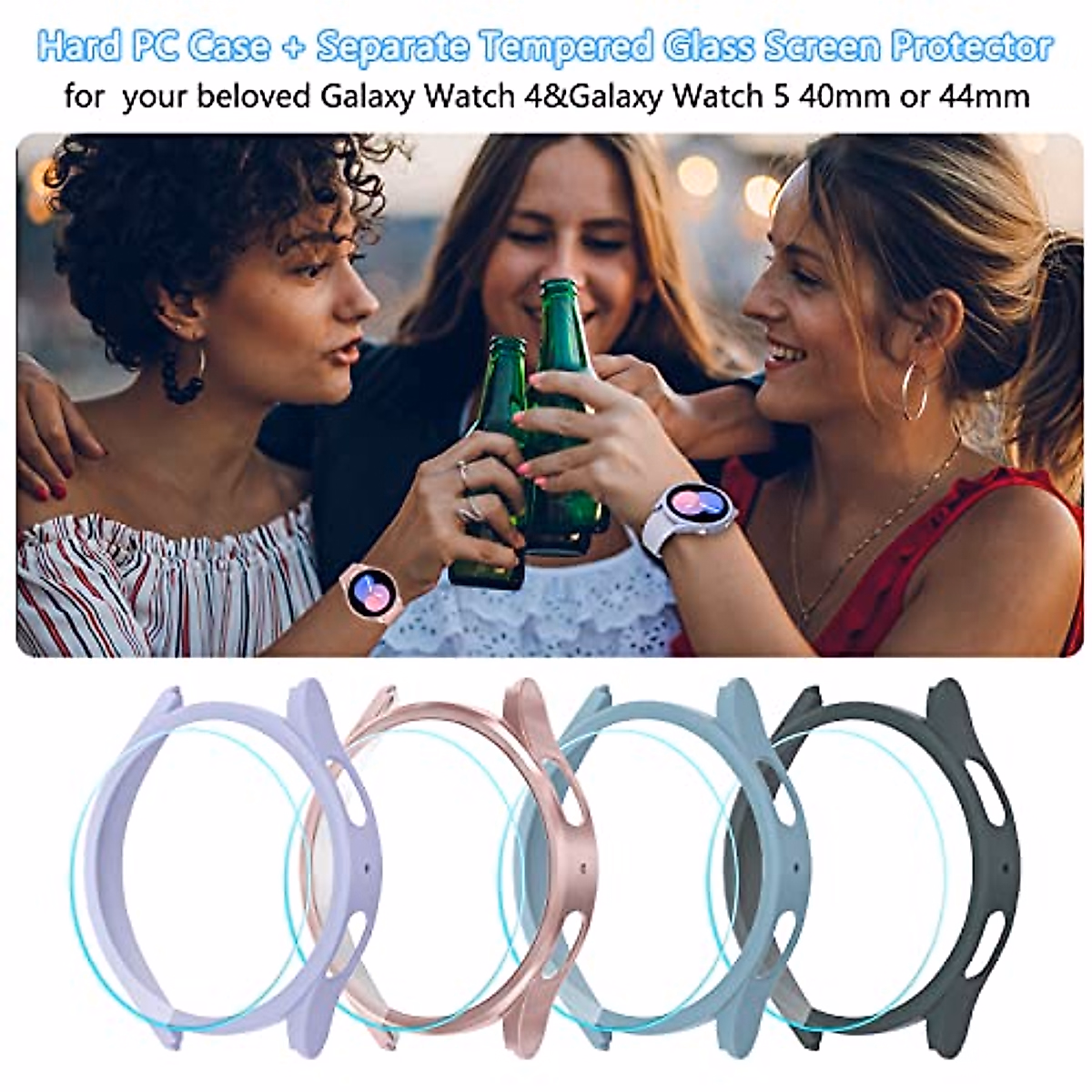 Haojavo [4+6Pack] for Samsung Galaxy Watch 5/Galaxy Watch 4 44mm Screen Protector Case, 4 Pack Hard PC Cover Protective Bumper Shell + 6 Pack Tempered Glass Film for Galaxy Watch 44mm Accessories