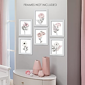 Lambs & Ivy Watercolor Floral Unframed Nursery Child Wall Art 6pc - Pink/Gray