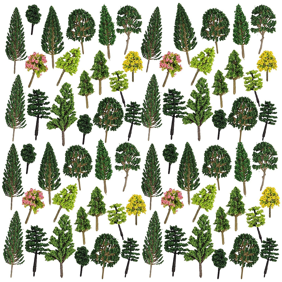 BUWUSMU 70 Pieces Mixed Model Trees - Ranging from 1.2 to 6.3 Inches, Ideal for Train Scenery, Architecture Models, DIY Crafts, Building Models, and Scenery Landscapes, Natural Green Color
