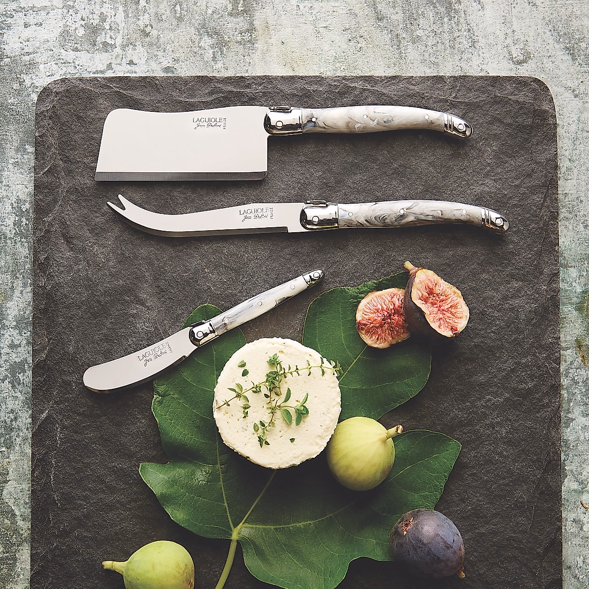 Jean Dubost Laguiole 3-Piece Cheese Knife Set, Stainless Steel Handles - Rust-Resistant Stainless Steel - Includes Wooden Box - Made in France