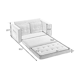 LETSHOME Sofa, Convertible Futon Sleeper sofabed,Space Saving loveseat,Pull Out Couch Bed for Living Room,Velvet Linen Fabric, Beige