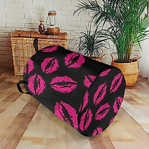 Purple Lips on Black Laundry Hamper Basket Bucket Foldable Dirty Clothes Bag Waterproof Fabric Washing Bin Toy Storage with Handles for Bathroom Bedroom