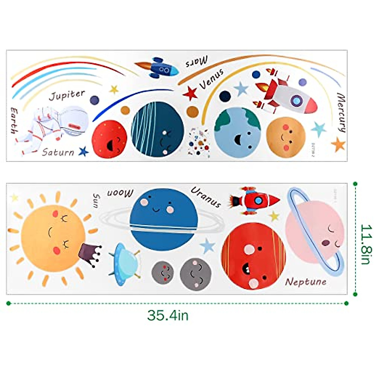 Beilinlok Solar System Wall Decals for Kids Room, Space Planet Large Wall Stickers Kids Bedroom, Cute Educational Wall Decal Decors for Nursery, Playroom, Boys Room, Girls Room, Classroom, School.