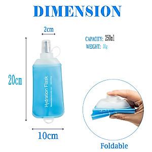 AXEN 250ML Soft Flask, TPU Foldable Running Hydration Flask, Soft Collapsible Water Bottle for Hydration Pack Cycling Marathon Running Hiking