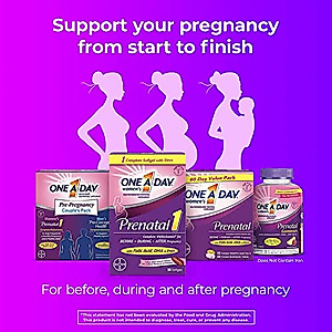 ONE A DAY Women's Prenatal 1 Multivitamin, Supplement for Before, During, and Post Pregnancy, Including Vitamins A, C, D, E, B6, B12, and Omega-3 DHA, 90 Count (Packaging May Vary)
