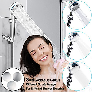 Hydro Jet High Pressure Shower Head Turbocharged Shower Head Handheld Turbo Fan Shower Kit with Replacement Hose/Bracket/Cotton Filters and Bath Loofah, 3 Water Panels for Different Experience