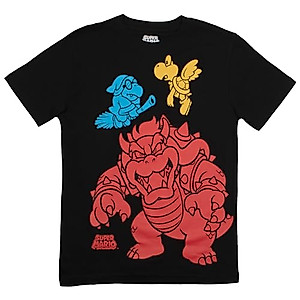 Nintendo Super Mario Bros Boys 4-Pack Short Sleeve T-Shirt Bundle Set for Kids (Size 7, Black/Green/Beige/Blue)