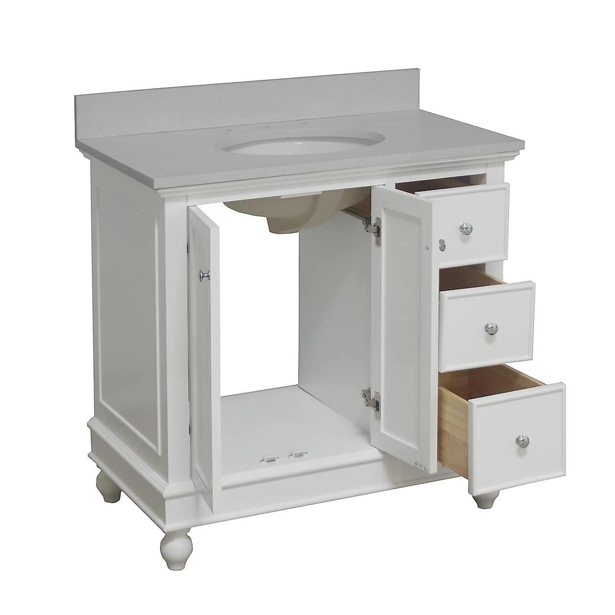 Bella 36-inch Bathroom Vanity (Quartz/White): Includes White Cabinet with Stunning Quartz Countertop and White Ceramic Sink
