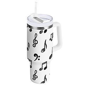 Blueangle 30 oz Music Notes Icon Tumbler with Handle and Straw Lid, Insulated Cup Reusable Stainless Steel Water Bottle Travel Mug（591）
