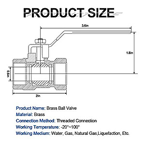 3/4" NPT 2PCS Full Port Forged Brass Ball Valve, Full Port Heavy Duty Brass Ball Valve Shut Off Switch for Water and Oil