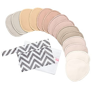 14-Pack Organic Nursing Pads - Washable Breast Pads for Breastfeeding, Nursing Bra Nipple Pads for Breastfeeding, Pumping Bra Reusable Breast Pads, Maternity Breastfeeding Bra Pads (Neutrals, L 4.8")