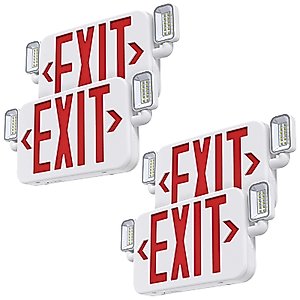 SiTiSFi Led Combo Emergency Exit Sign Light with Two Adjustable Head Lights and Backup Battery Exit Light,US Standard Red Letter Commercial Emergency Exit Lighting,UL 924,AC120/277V (4Pack)